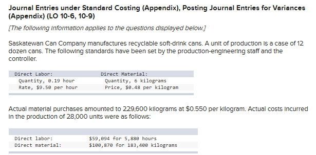 Solved Journal Entries under Standard Costing (Appendix), | Chegg.com