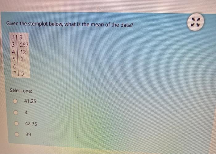 Solved Given The Stemplot Below What Is The Mean Of The 