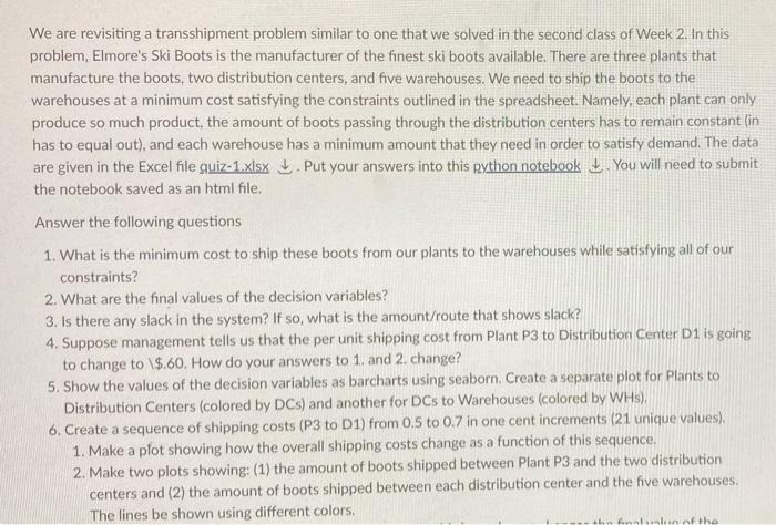 Solved a We are revisiting a transshipment problem similar | Chegg.com