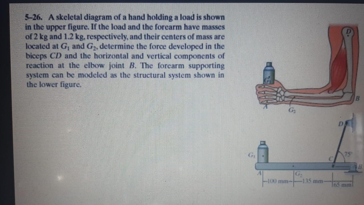Solved 5–26. A skeletal diagram of a hand holding a load is | Chegg.com