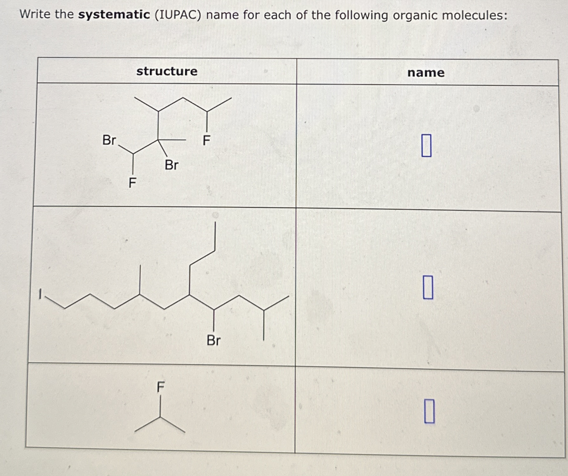 Solved Write The Systematic Iupac ﻿name For Each Of The