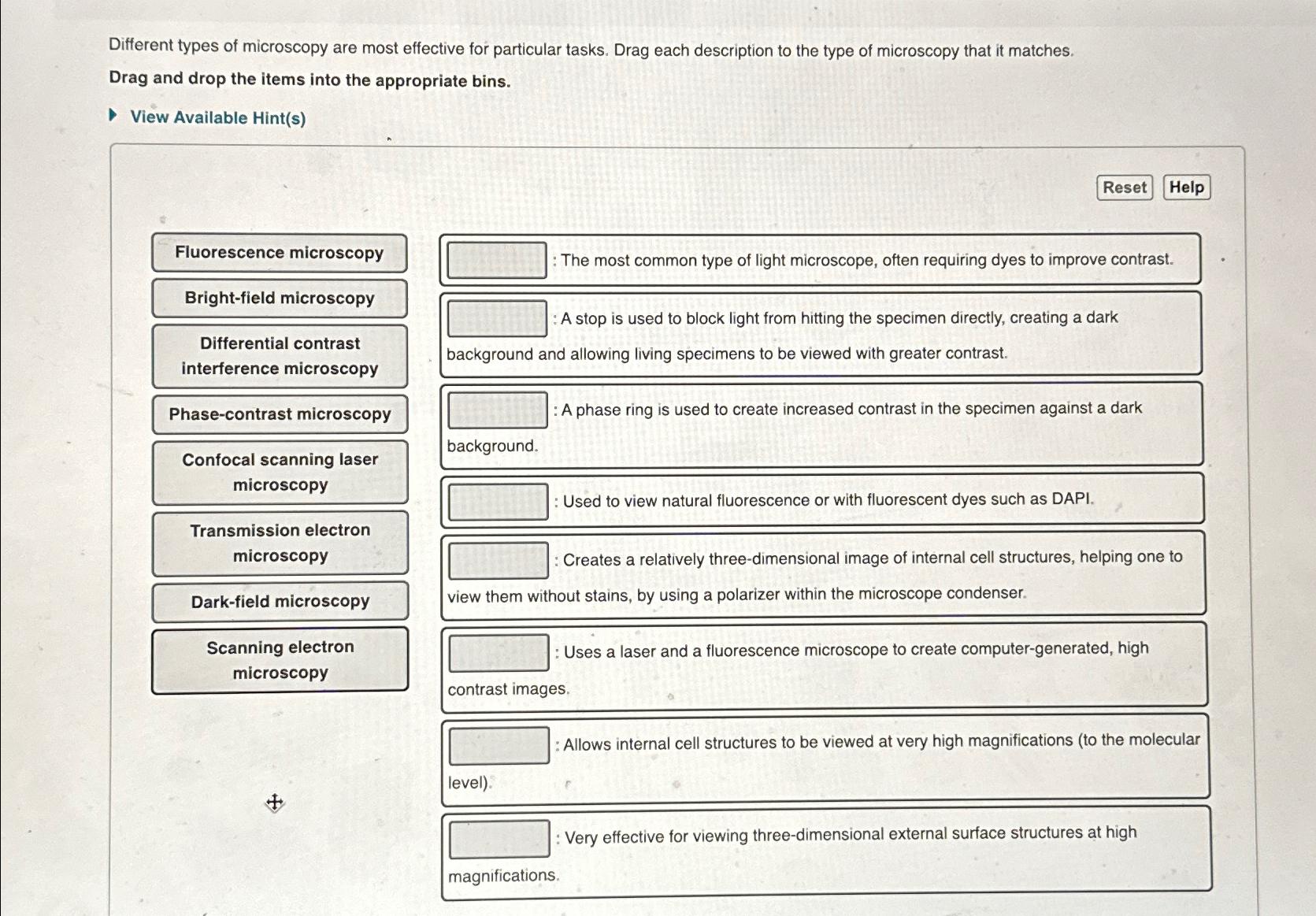 Solved Different types of microscopy are most effective for | Chegg.com