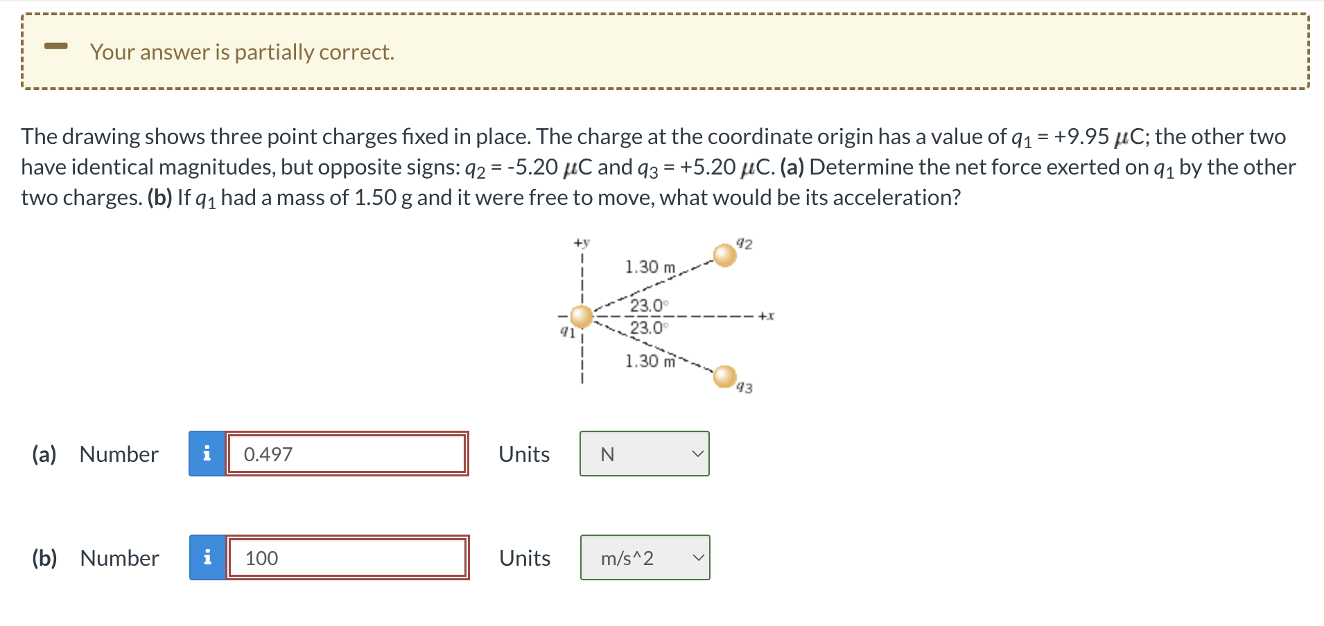 Solved The drawing shows three point charges fixed in | Chegg.com