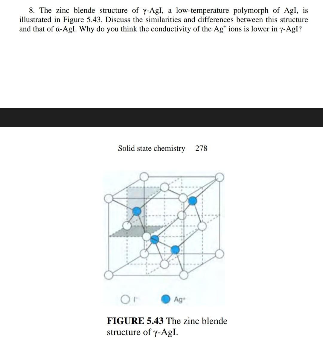 Solved 8. The zinc blende structure of γ-AgI, a | Chegg.com