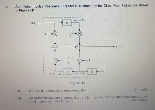 Solved d) An Infinite Impulse Response (IIR) filter is | Chegg.com