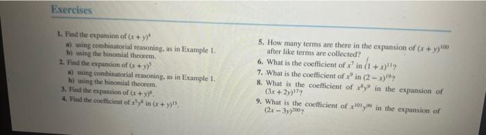Solved 1. Find the expansion of (x+y)4 a) using | Chegg.com