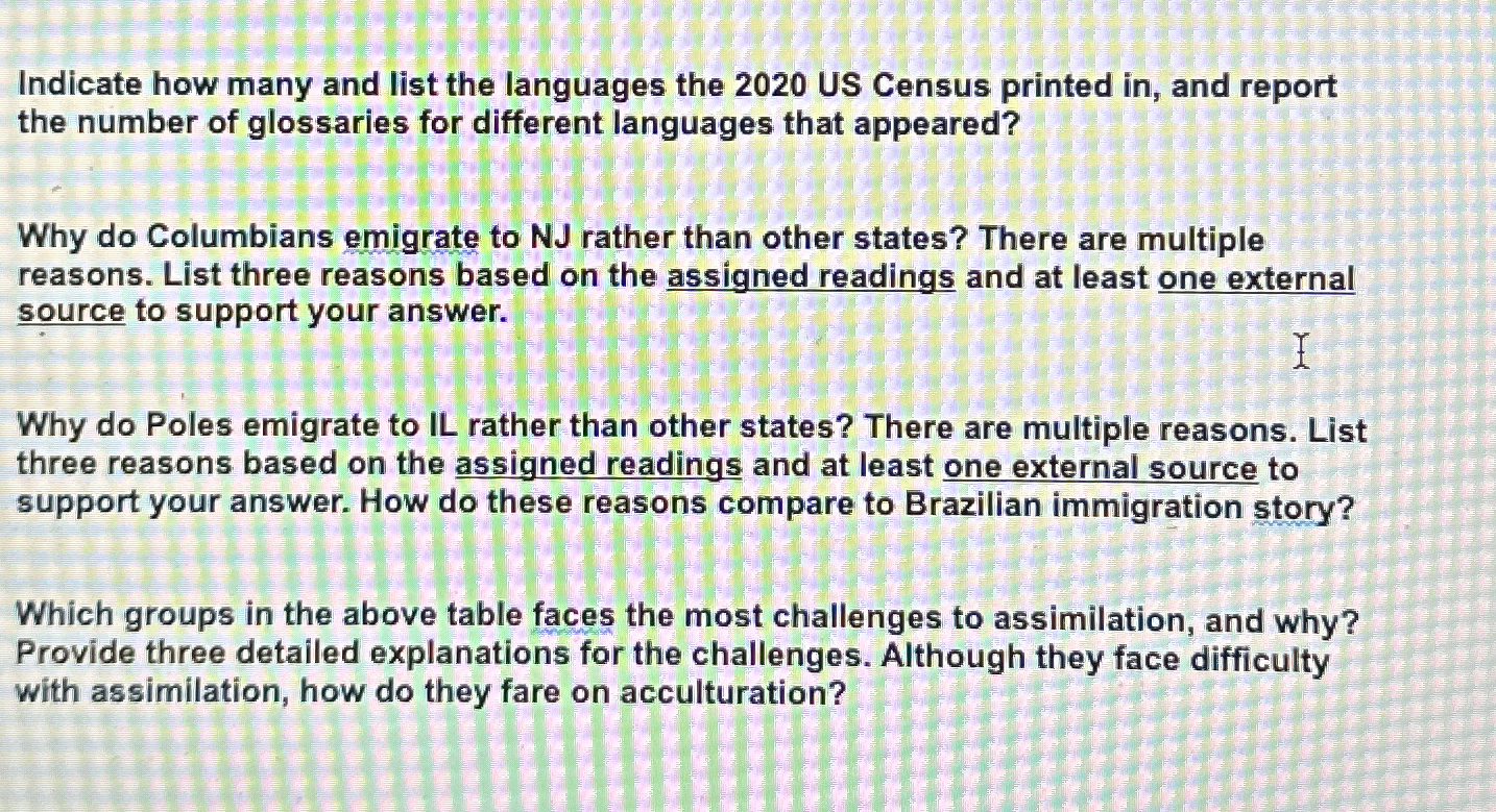 Solved Indicate how many and list the languages the 2020 ﻿US | Chegg.com