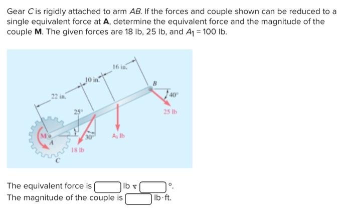 Solved Gear C is rigidly attached to arm AB. If the forces | Chegg.com