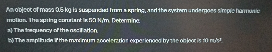 Solved An object of mass 0.5kg ﻿is suspended from a spring, | Chegg.com