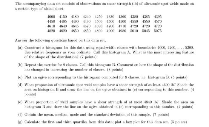 The accompanying data set consists of observations on | Chegg.com