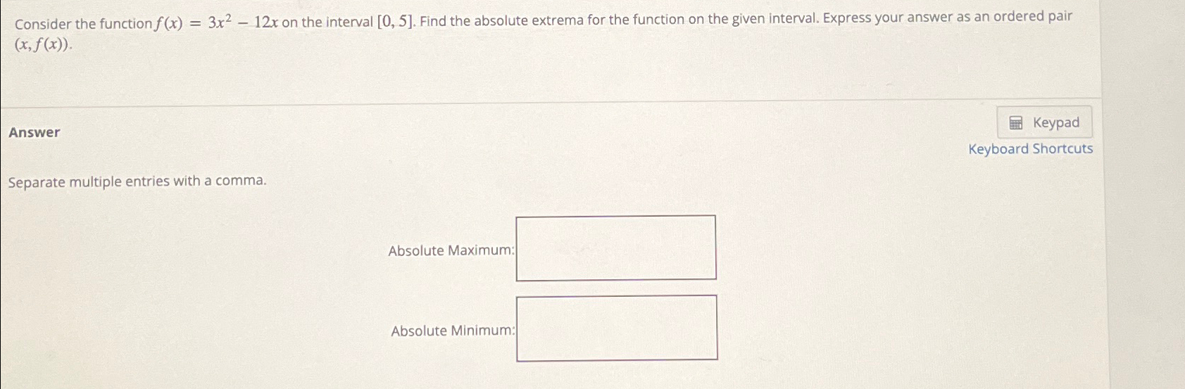 Solved Consider the function f(x)=3x2-12x ﻿on the interval | Chegg.com