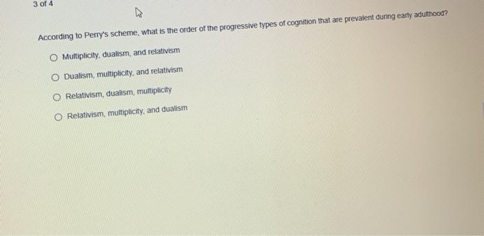 Solved 3 of 4 According to Perry's scheme, what is the order | Chegg.com