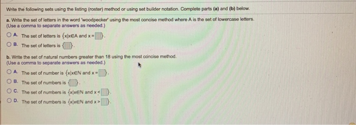 Solved Write the following sets using the listing (roster) | Chegg.com