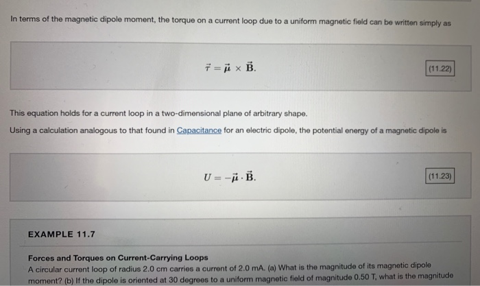 Solved In terms of the magnetic dipole moment, the torque on | Chegg.com