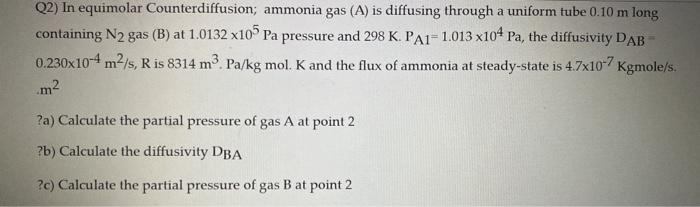 Solved Q2) In equimolar Counterdiffusion; ammonia gas (A) is | Chegg.com