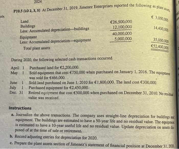 Solved 2024 P10.5 (LO 2, 3, 5) At December 31, 2019, Jimenez | Chegg.com