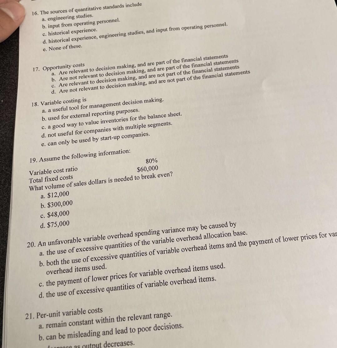 Solved 16. The sources of quantitative standards include a. | Chegg.com