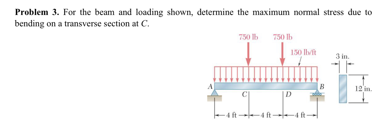 [Solved]: Problem 3. For the beam and loading shown, determi