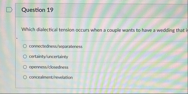 Solved Question 19Which dialectical tension occurs when a | Chegg.com