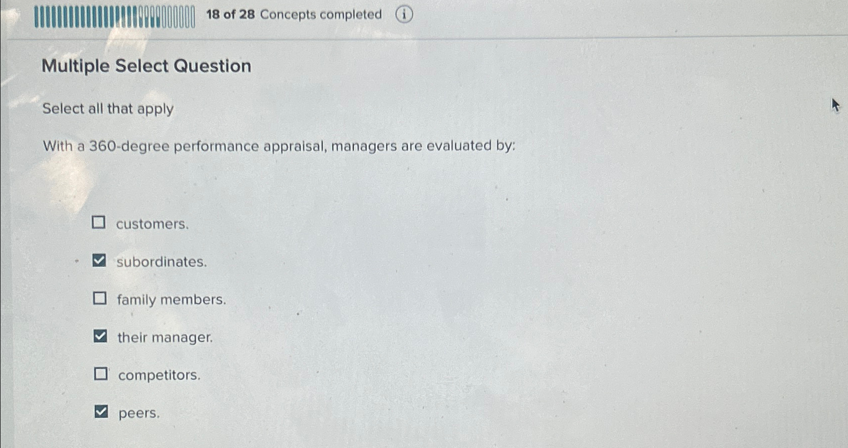 Solved 18 ﻿of 28 ﻿Concepts completed (i)Multiple Select | Chegg.com
