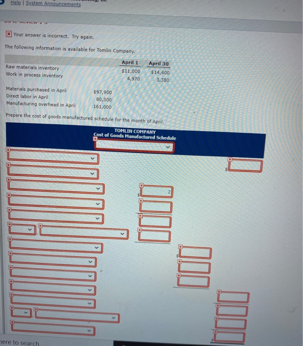 Solved Hele System Announcements x Your answer is incorrect. | Chegg.com