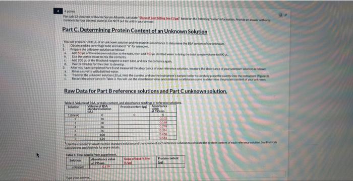 A porrei) Part C. Determining Protein Content of an | Chegg.com A porrei) Part C. Determining Protein Content of an | Chegg.com