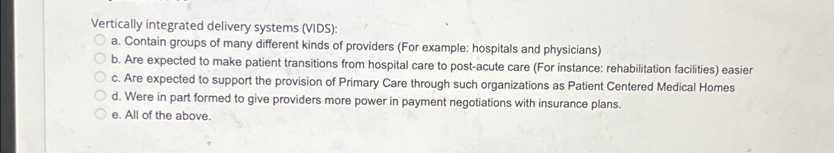 Solved Vertically integrated delivery systems (VIDS):a. | Chegg.com