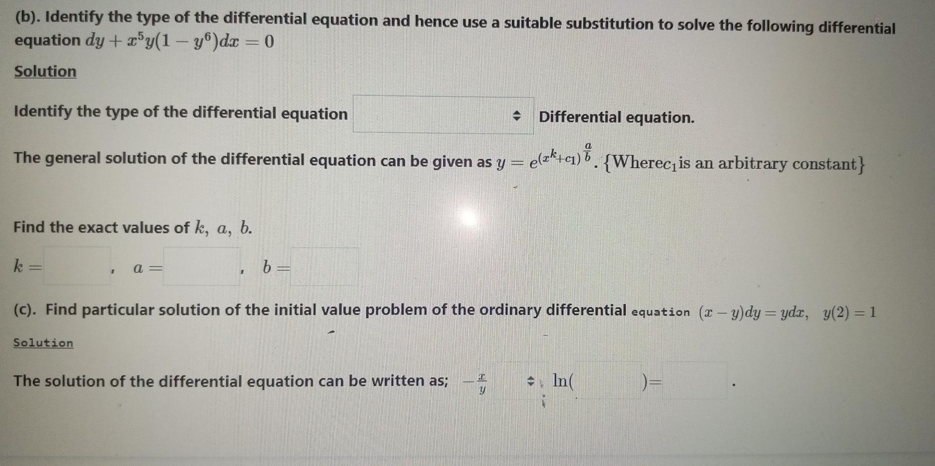 Solved (b). Identify the type of the differential equation | Chegg.com