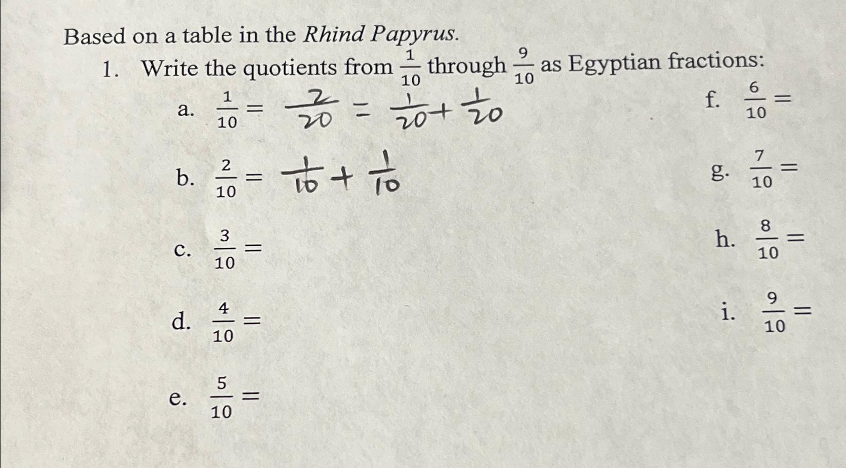 Solved Based on a table in the Rhind Papyrus.\\nWrite the | Chegg.com
