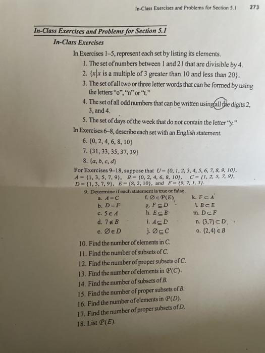 Solved In-Class Exercises and Problems for Section 5.1 273 | Chegg.com