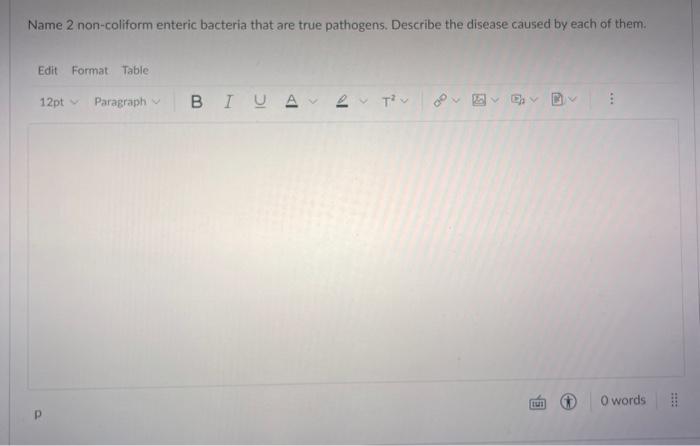 Solved Name 2 non-coliform enteric bacteria that are true | Chegg.com