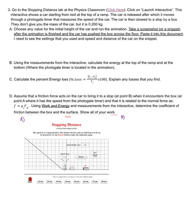 3. Go to the Stopping Distance lab at the Physics | Chegg.com