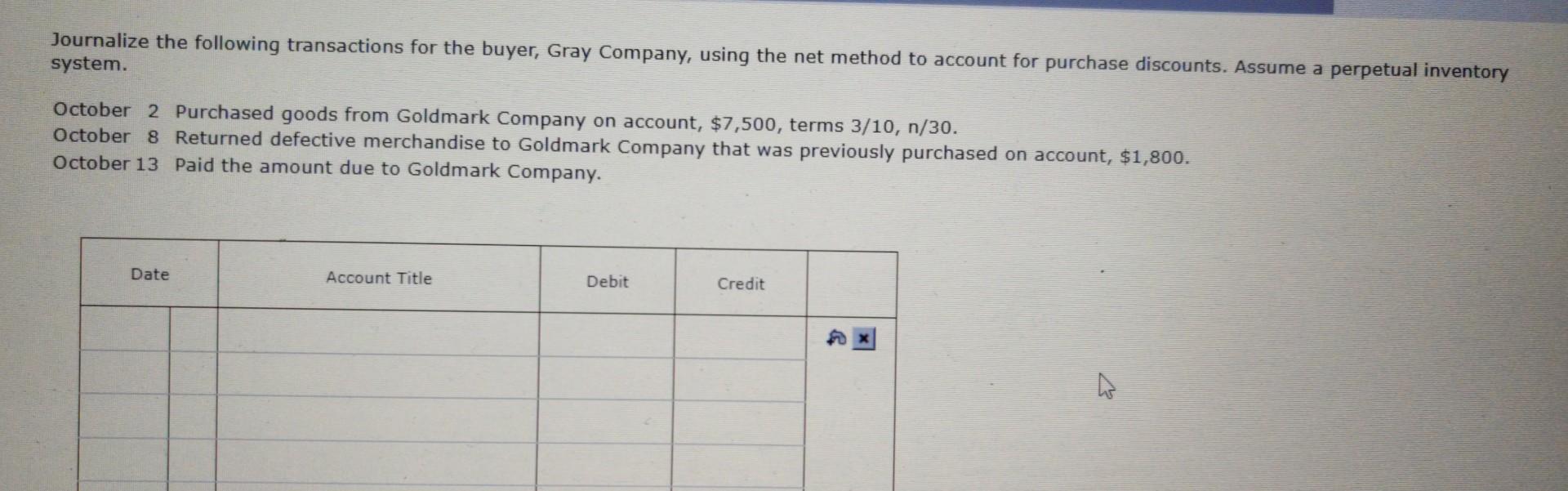 Solved Journalize the following transactions for the buyer, | Chegg.com