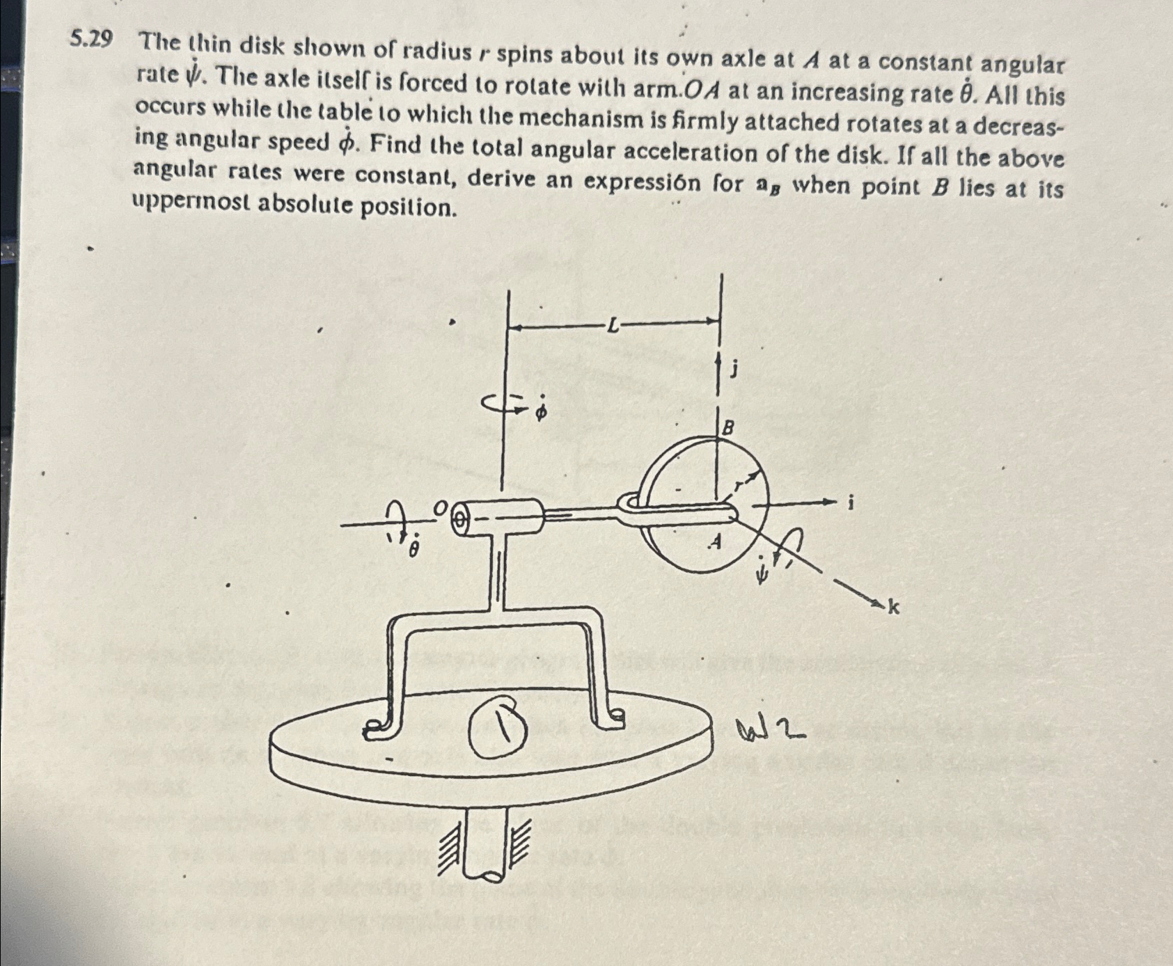 Solved 5.29 ﻿The thin disk shown of radius r ﻿spins about | Chegg.com