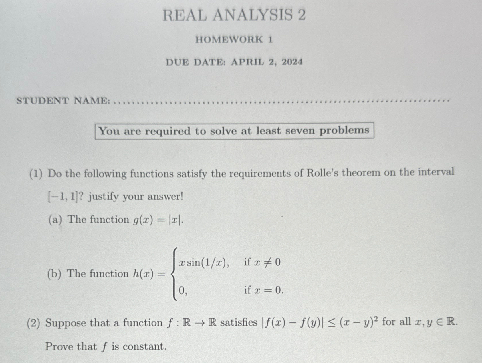 Solved REAL ANALYSIS 2HOMEWORK 1DUE DATE: APRIL | Chegg.com