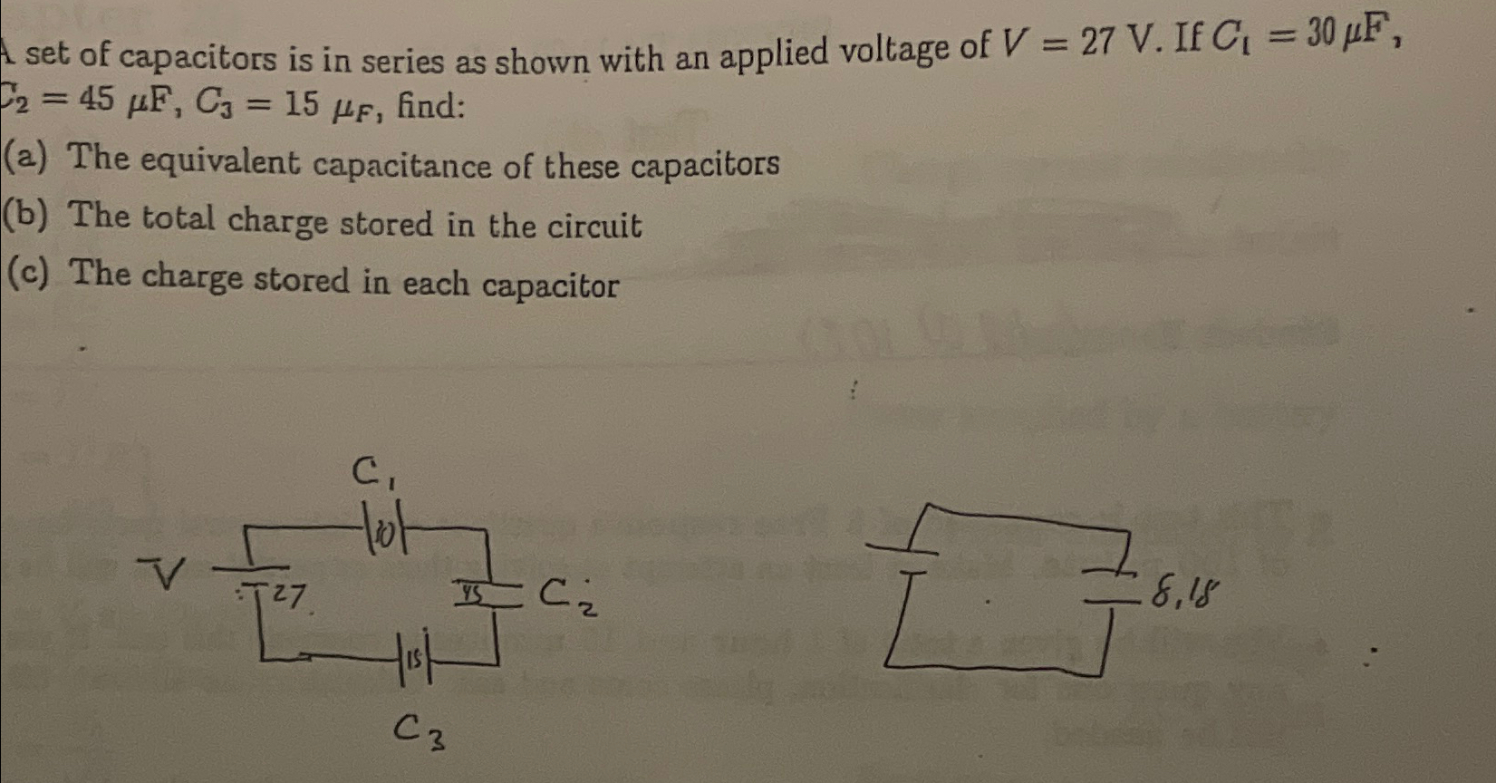 Solved A set of capacitors is in series as shown with an | Chegg.com