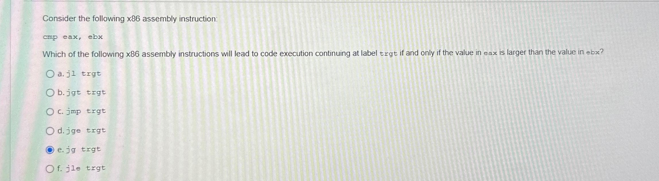 Solved Consider the following x86 ﻿assembly instruction:cmp | Chegg.com