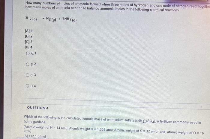 Solved How many numbers of moles of ammonia formed when | Chegg.com