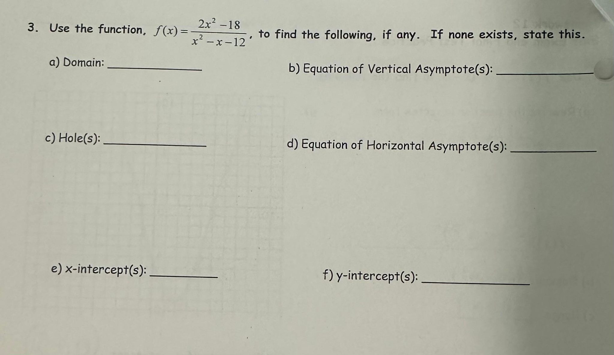 Solved Use the function, f(x)=2x2-18x2-x-12, ﻿to find the | Chegg.com