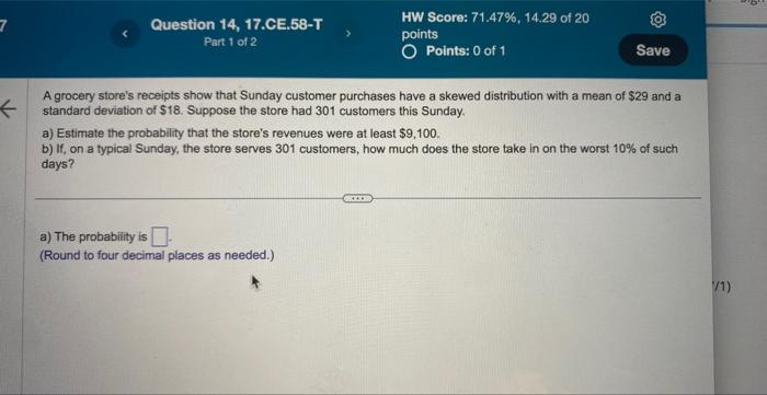Solved A grocery store's receipts show that Sunday customer | Chegg.com