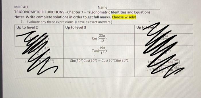 Solved MHF 40 Name TRIGONOMETRIC FUNCTIONS -Chapter 7 - | Chegg.com