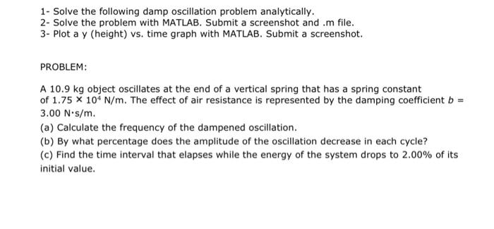 Solved 1- Solve the following damp oscillation problem | Chegg.com