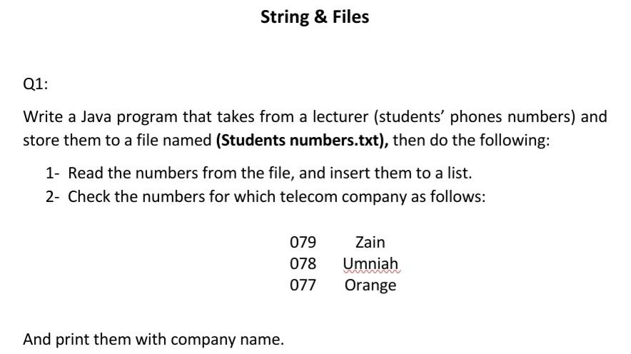 Solved String & Files Q1: Write a Java program that takes | Chegg.com