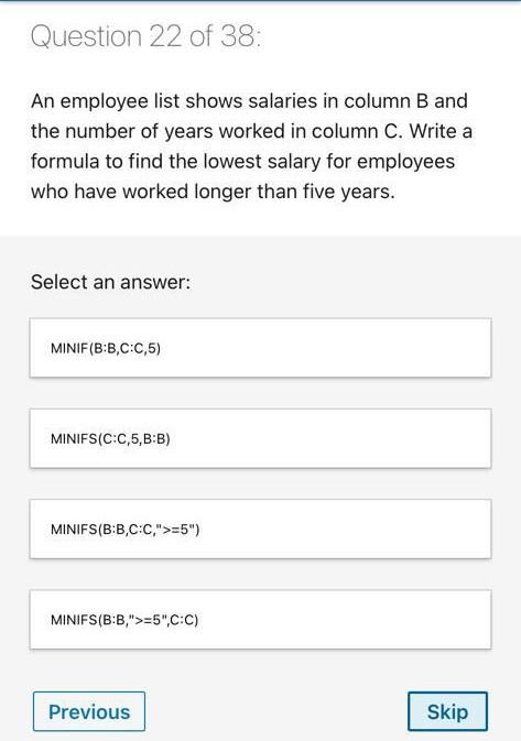 Solved Question 22 of 38: An employee list shows salaries in | Chegg.com