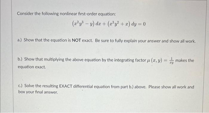 Solved Consider the following nonlinear first-order | Chegg.com