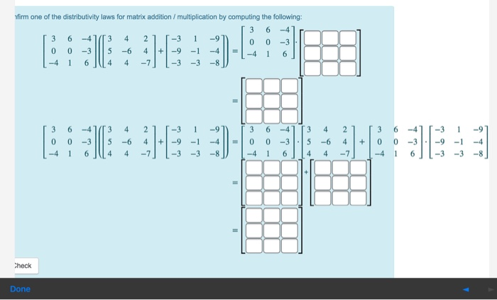 Solved confirm one of the distributivity laws for matrix | Chegg.com