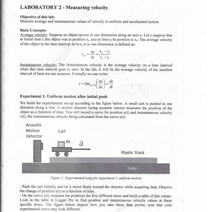 Solved LABORATORY 2 - Measuring velocity Objective of this | Chegg.com