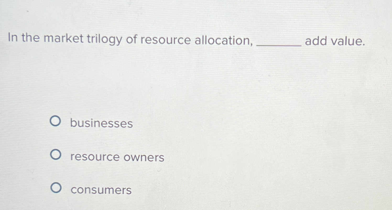 Solved In the market trilogy of resource allocation, add | Chegg.com