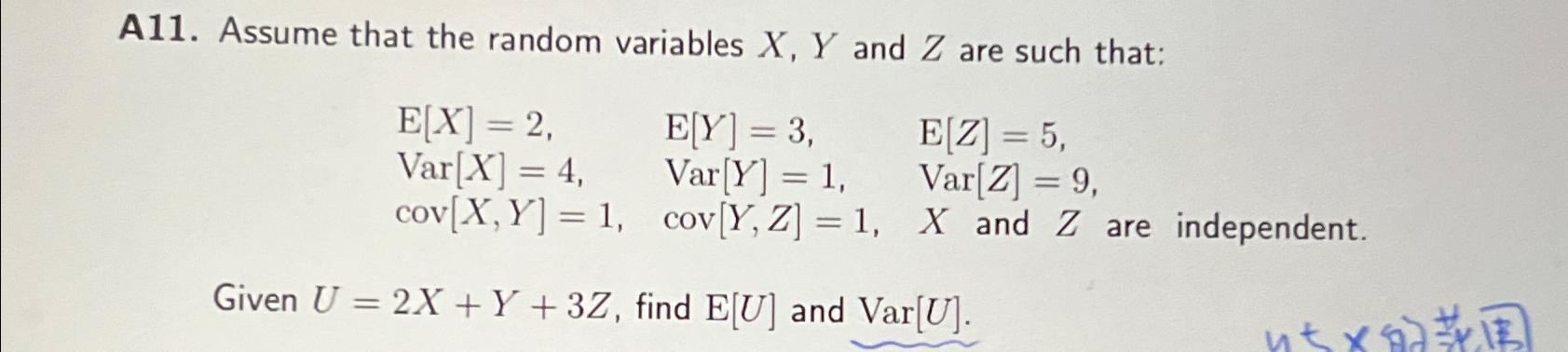 Solved A11. ﻿Assume that the random variables x,Y ﻿and Z | Chegg.com