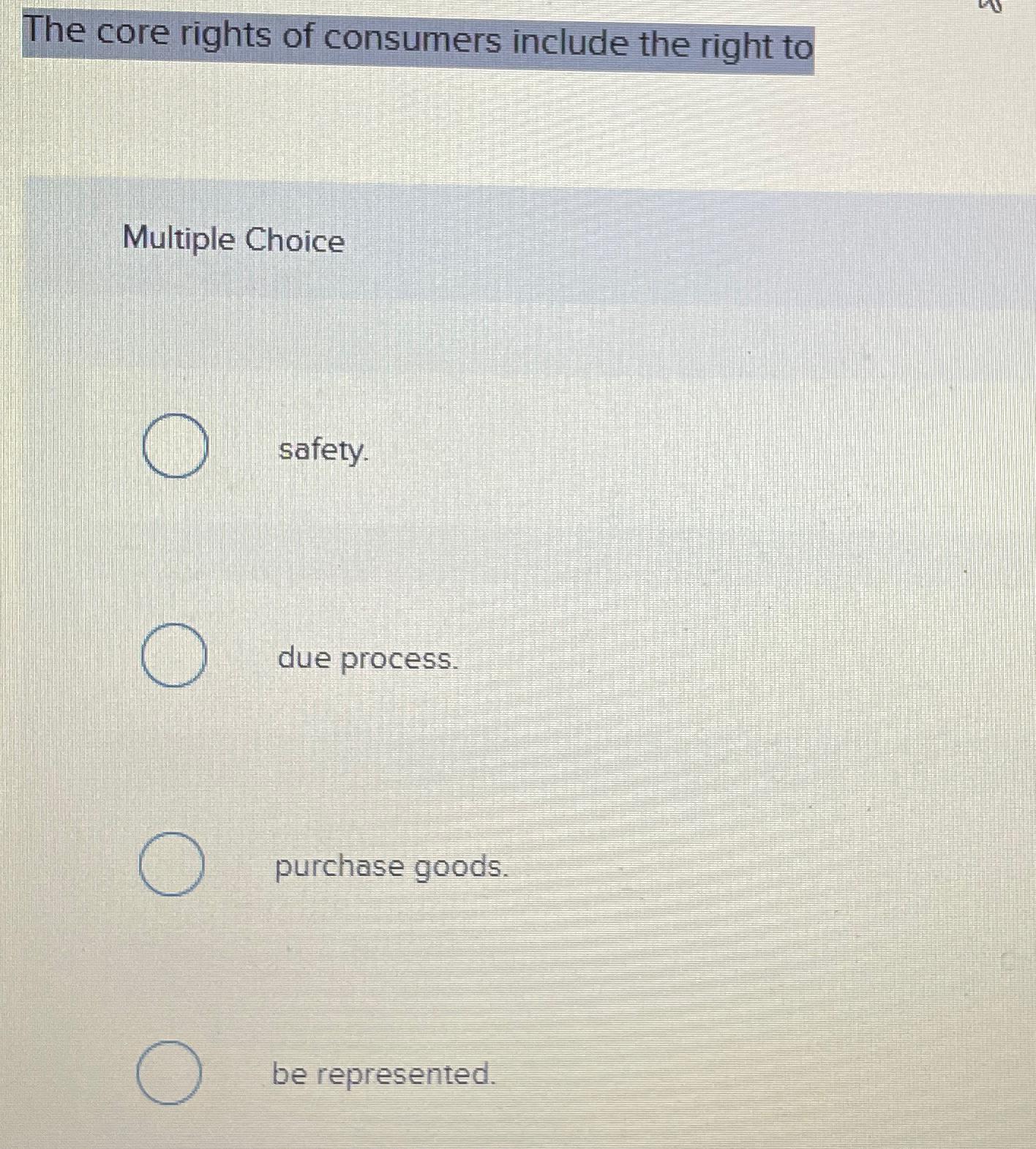 Solved The core rights of consumers include the right | Chegg.com